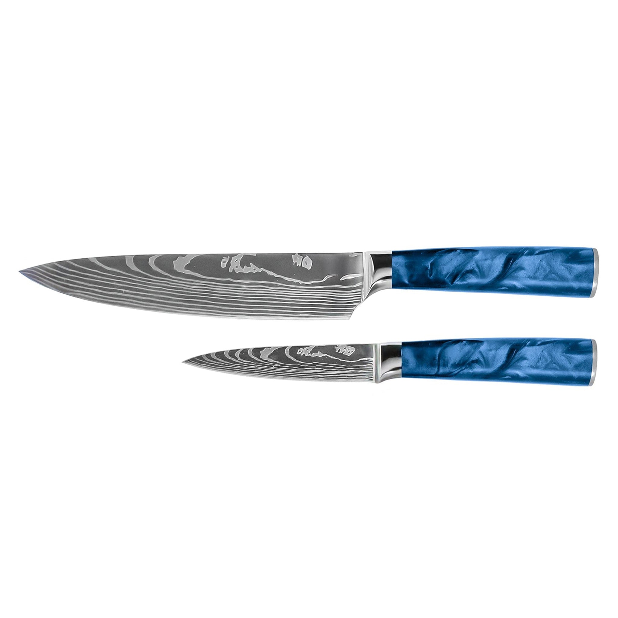 Damascus Print Epoxy Sapphire 2-Piece Knife Set - Chef's Knife + Parin ...