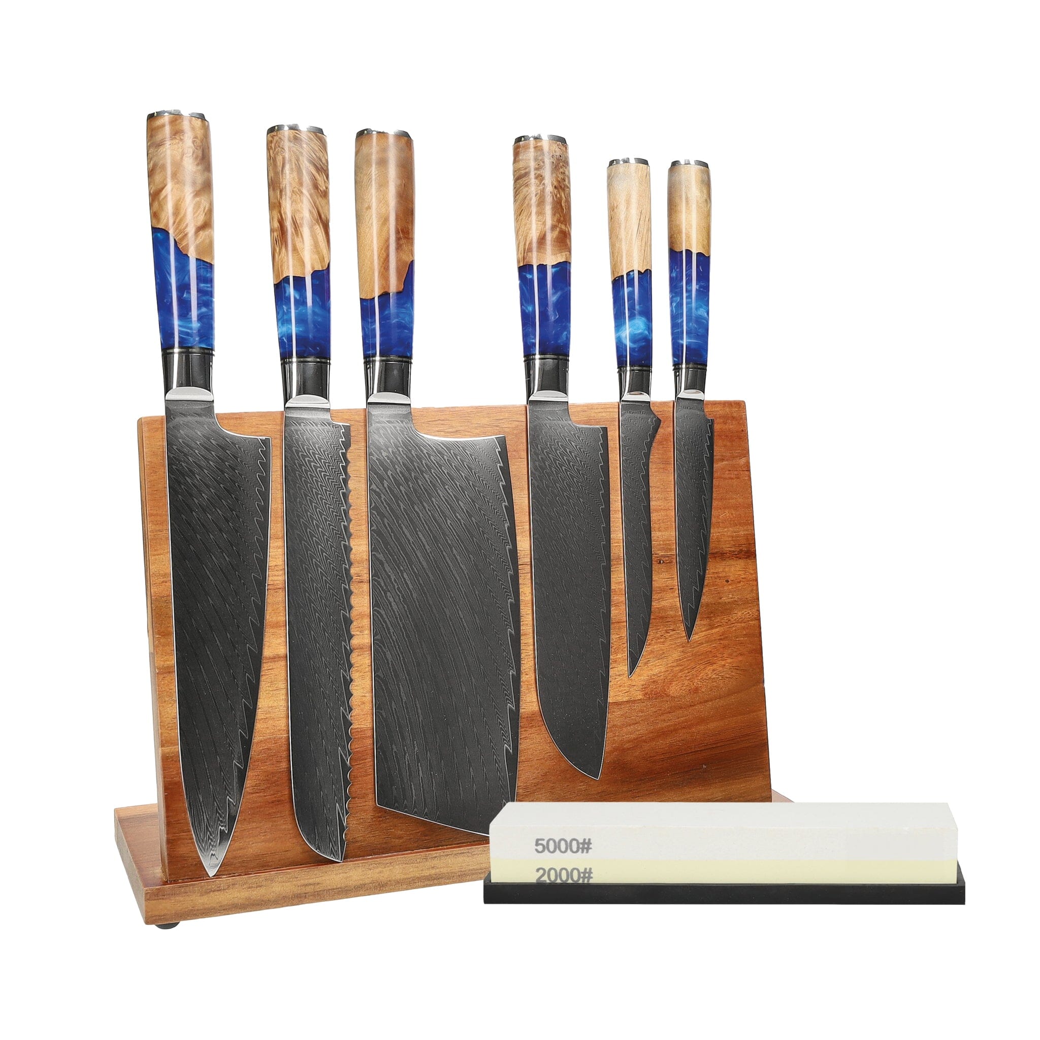Epoxy Sapphire 6-Piece Knife Set + Knife Block + Sharpening Stone ...