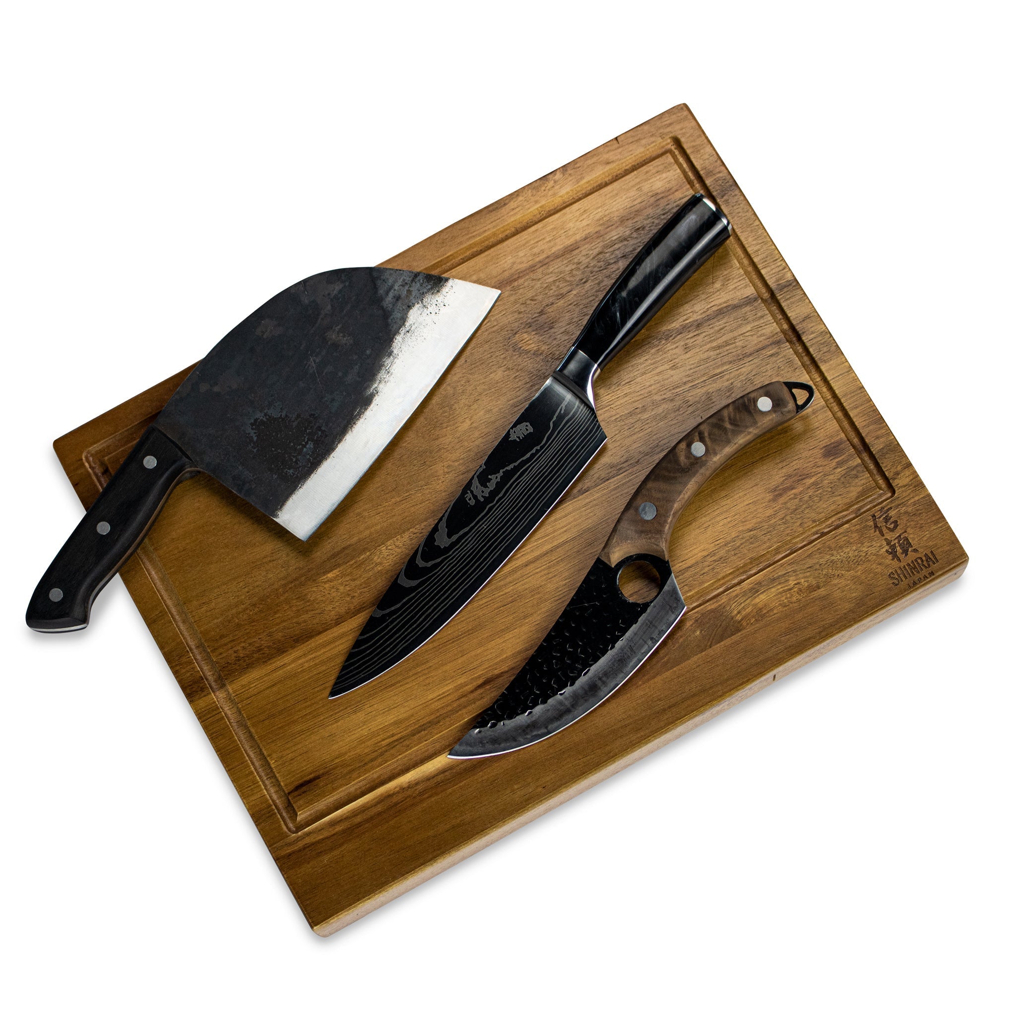 COMBI DEAL - 3 BROWN FORGED KNIVES + CUTTING BOARD – ShinraiKnives