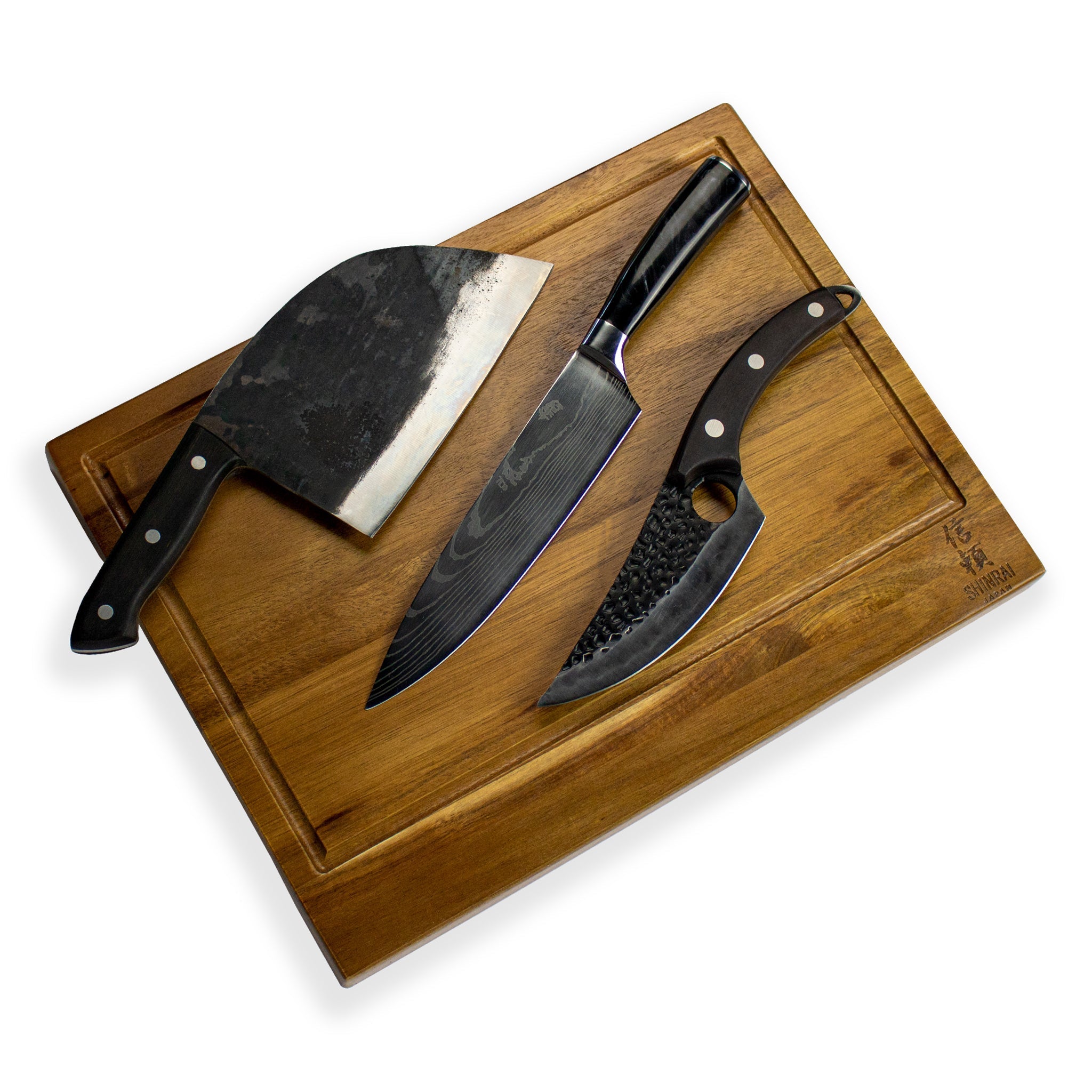 COMBI DEAL - 3 BLACK FORGED KNIVES + CUTTING BOARD – ShinraiKnives