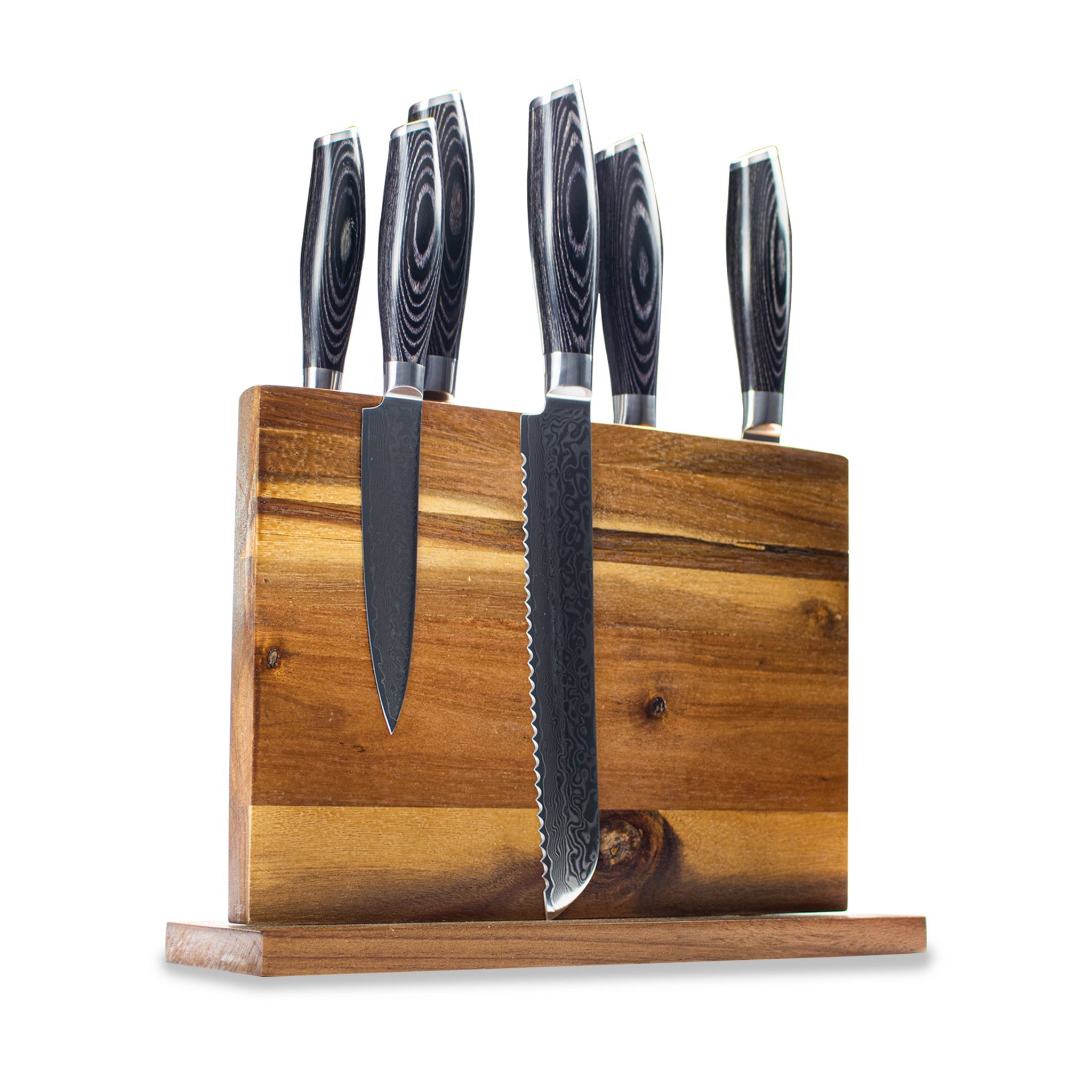 DAMASK PAKKA WOOD SERIES - 6-PIECE KNIFE SET + ACACIA HOLDER DOUBLE SI ...