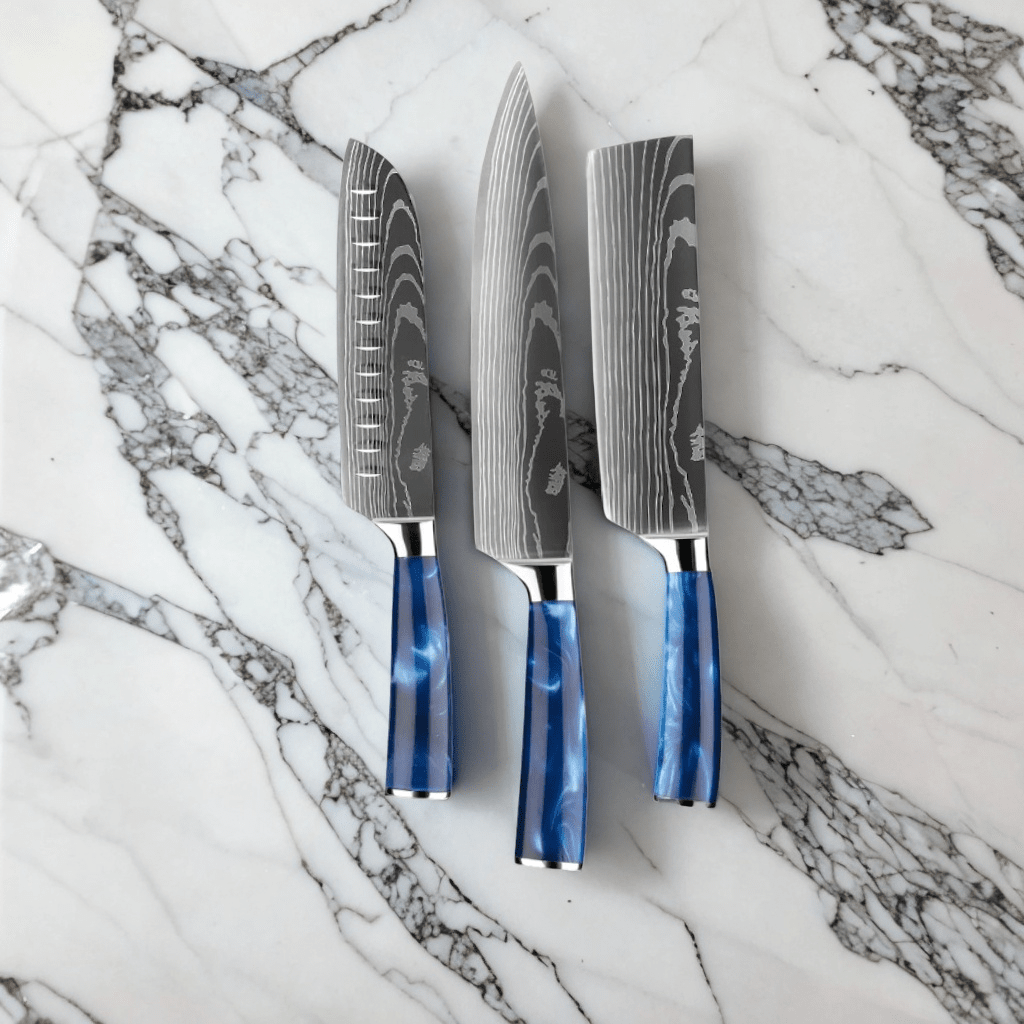 EPOXY SAPPHIRE 3-PIECE KNIFE SET + SHARPENING STONE – ShinraiKnives
