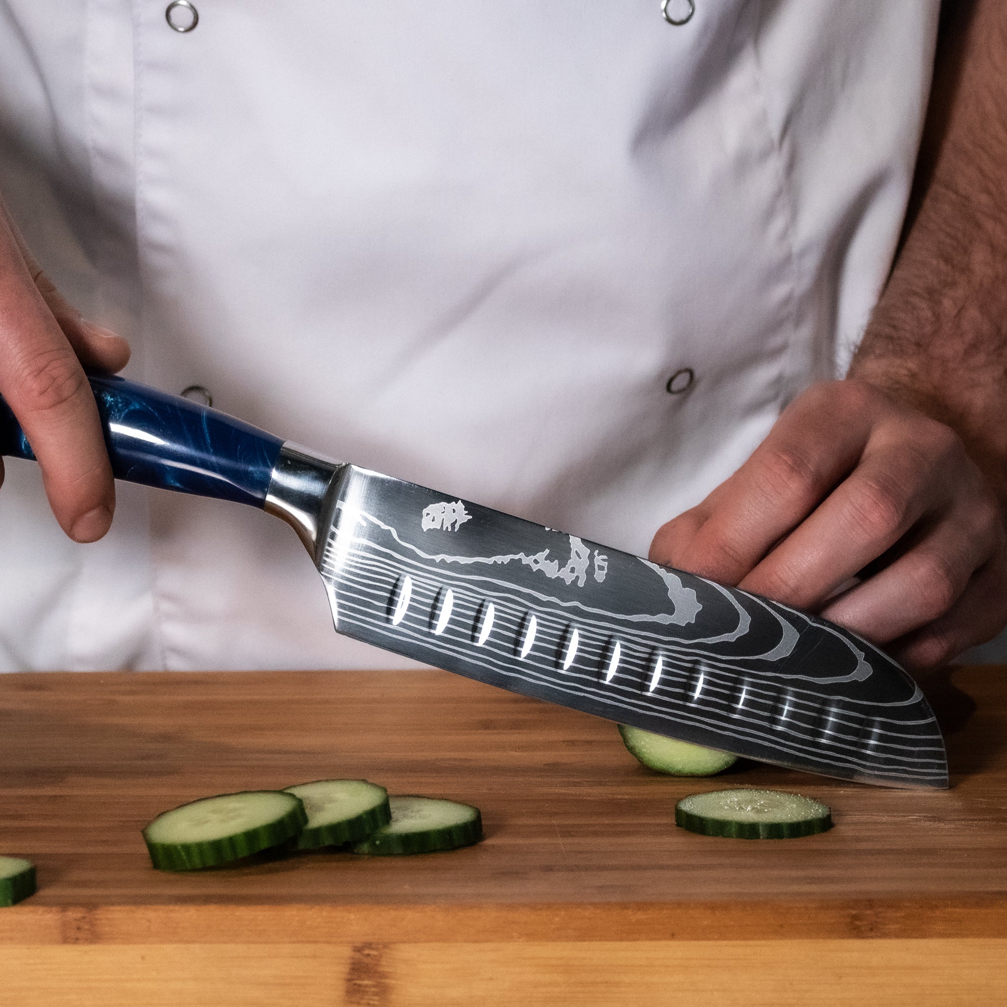 EPOXY SAPPHIRE 6 PIECE DAMASCUS PRINT KNIFE SET + ACACIA HOLDER SINGLE ...