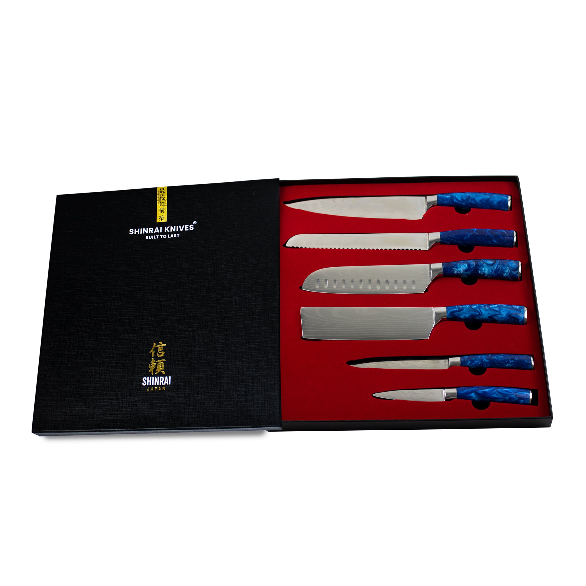 EPOXY SAPPHIRE 6 PIECE DAMASCUS PRINT KNIFE SET + ACACIA HOLDER SINGLE ...