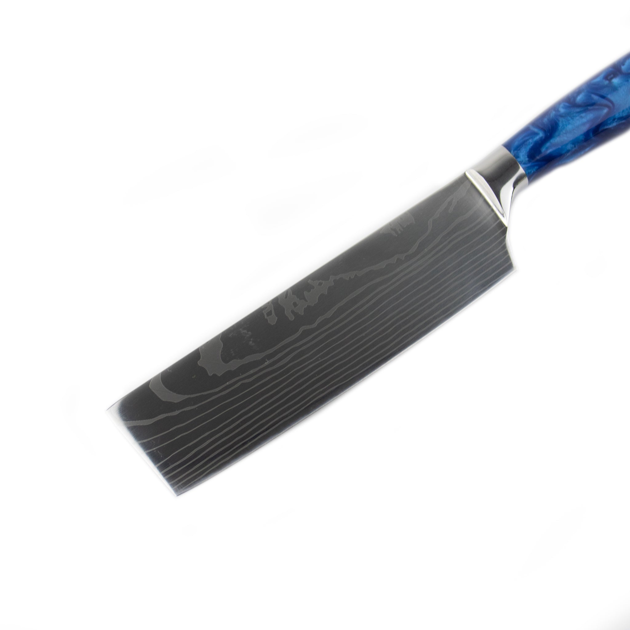 Japanse nakiri mes damascus print - Expoxy Sapphire – ShinraiKnives